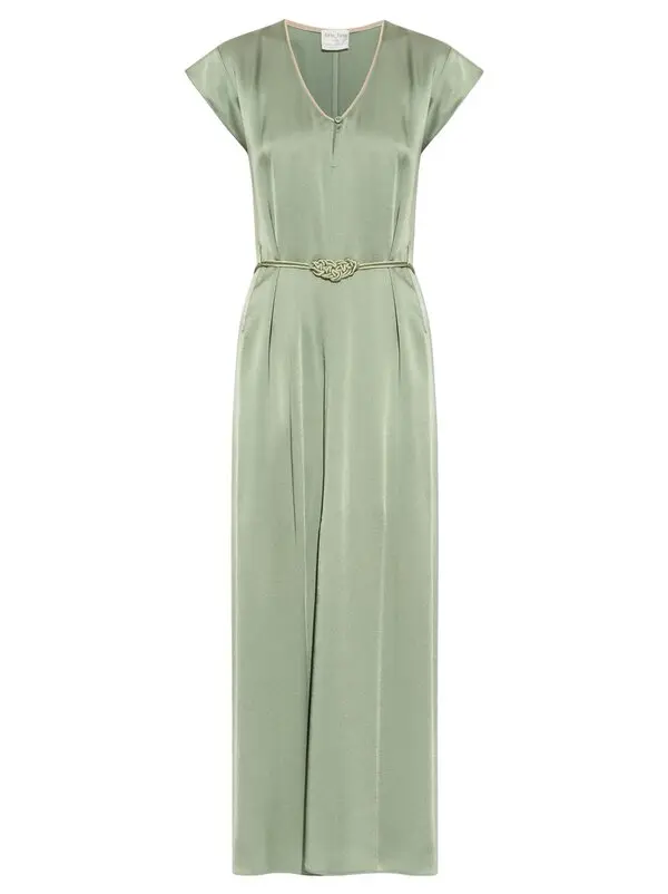 FORTE_FORTE Satin Dress With Braided Belt - Green