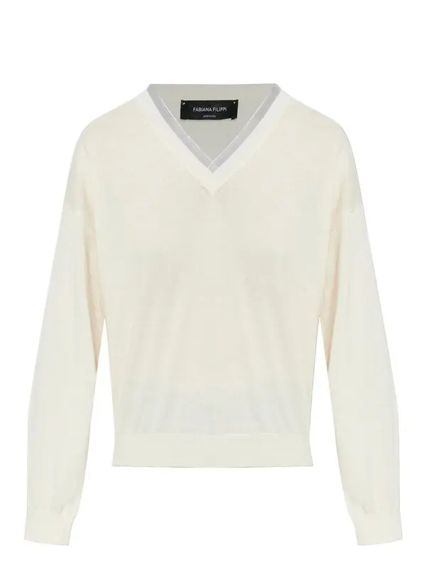 Fabiana Filippi V-neck Knit Sweater - Cream