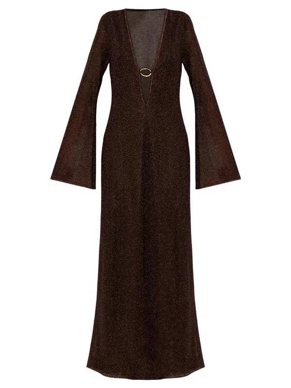 Oseree Lurex Thread Maxi Dress - Brown