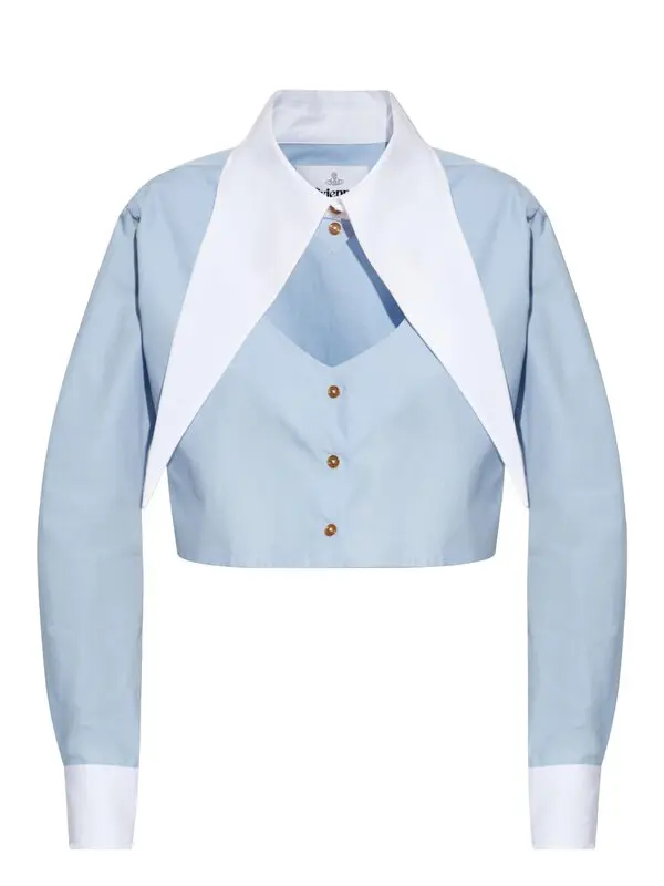 VIVIENNE WESTWOOD Short Shirt With Decorative Neckline - Light Blue