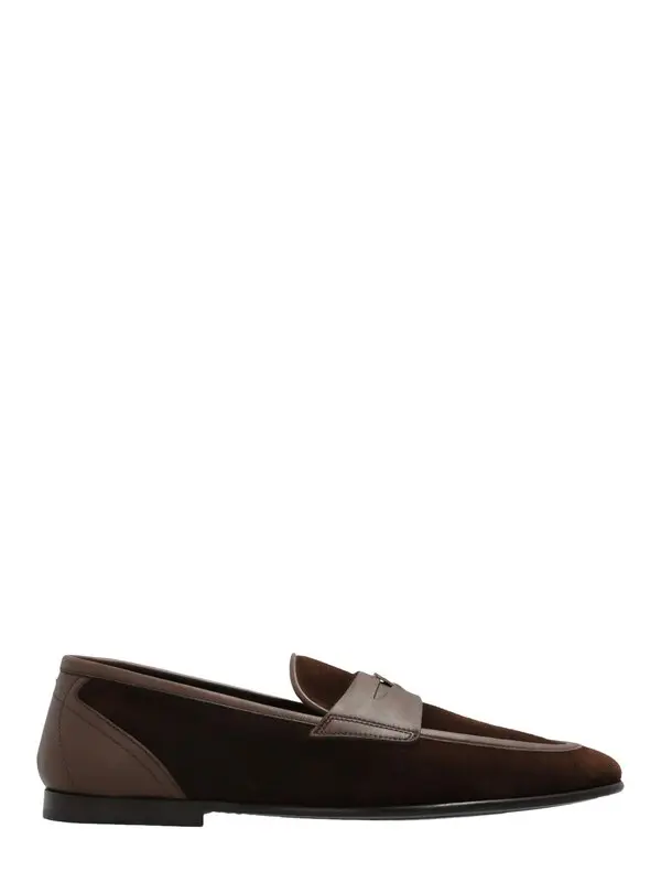 Dolce & Gabbana Suede Loafers With Designer Logo - Brown