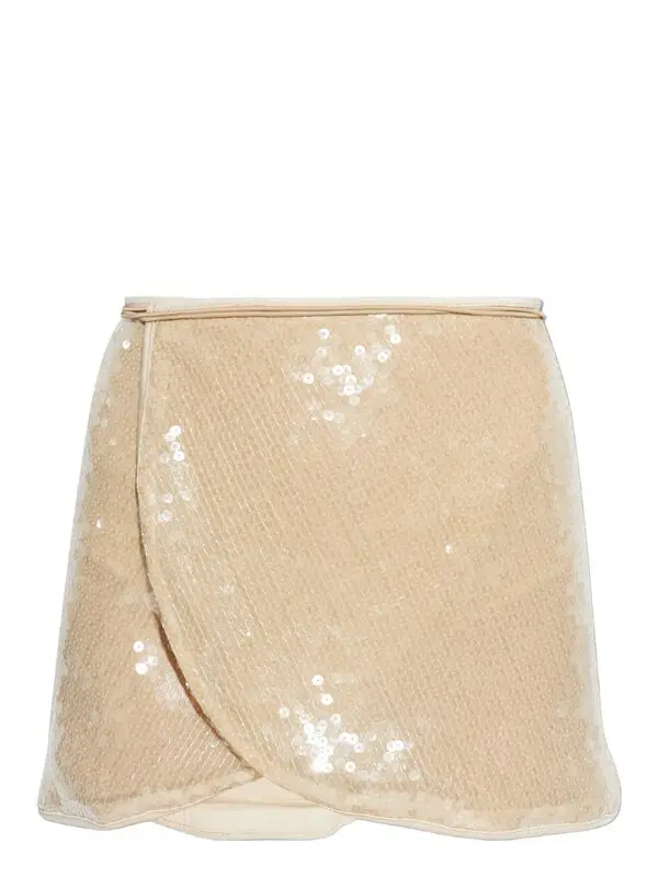 Oseree Sequin Mini Wrap Skirt - Cream