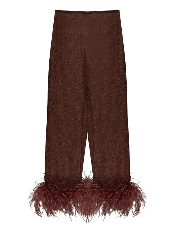 Oseree Lurex Trousers With Feathers - Brown