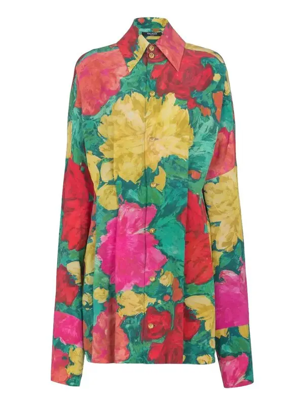 Balmain Floral-print Shirt Dress - Green