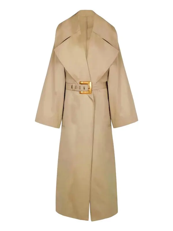 Balmain Belted Cotton Gabardine Trench Coat - Neutrals