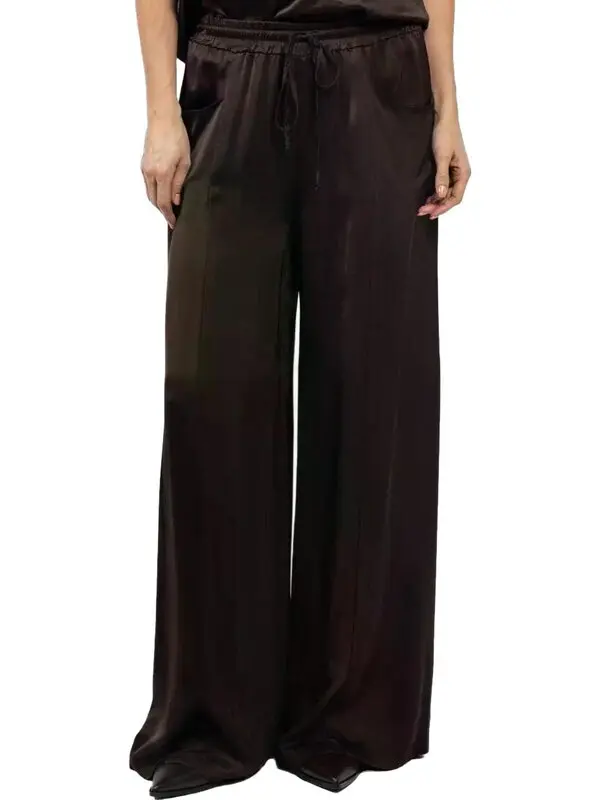 ANY PLACE Drawstring-waist Satin Trousers - Brown
