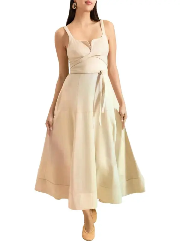Alexis Kendra Tie-waist Midi Dress - Neutrals