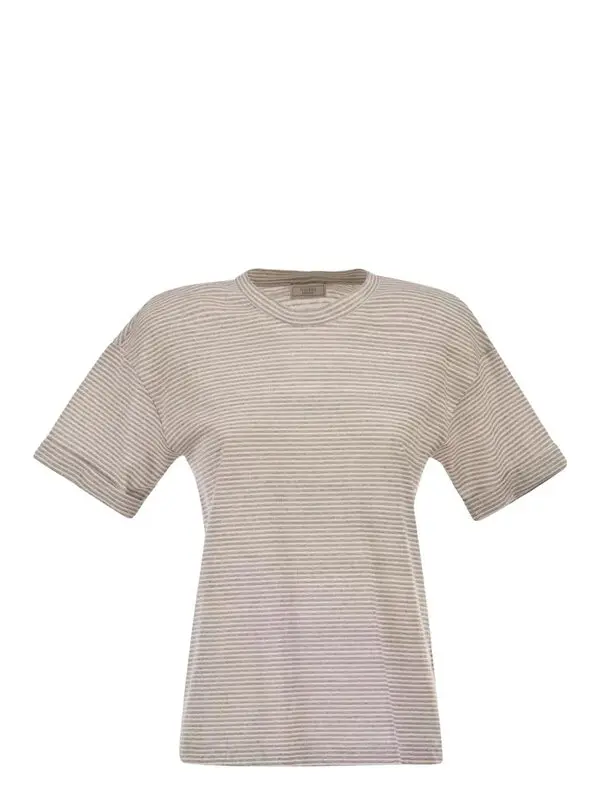 Peserico Striped Crew-neck T-shirt - Neutrals
