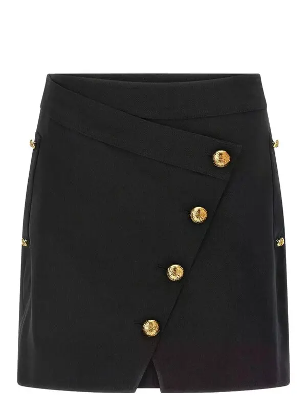 Elisabetta Franchi Asymmetrical Jewel Button Skirt - Black