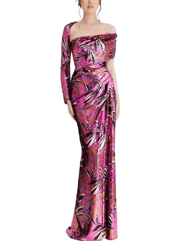 GEMY MAALOUF Sequined Draped Gown - Pink