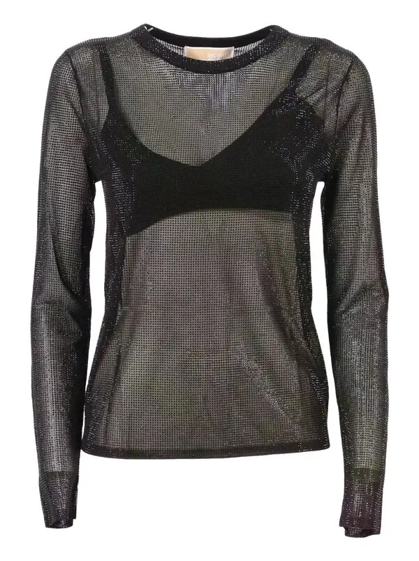 Michael Kors Embellished Mesh Top - Black