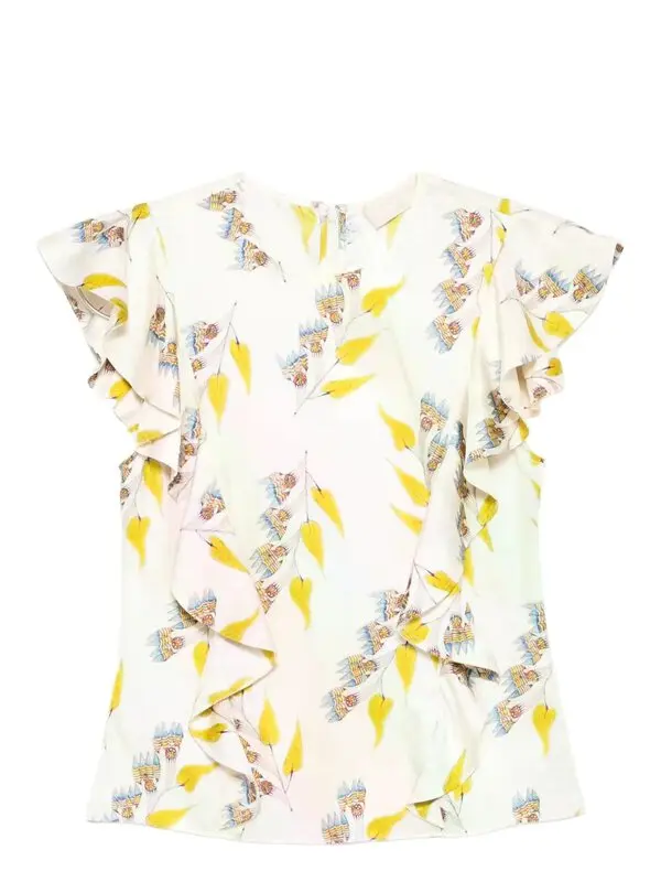 Ulla Johnson Botanical Ruffled Blouse - Neutrals