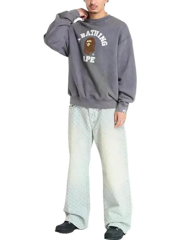 A BATHING APE Graphic Print Crew-neck Sweatshirt - Grey