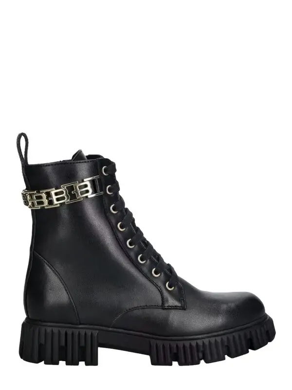 BALDININI Lace-up Combat Boots With Chain Detail - Black
