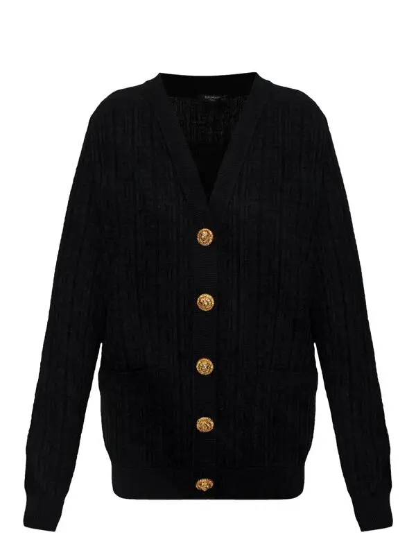 Balmain Textured Virgin Wool Knitwear - Black