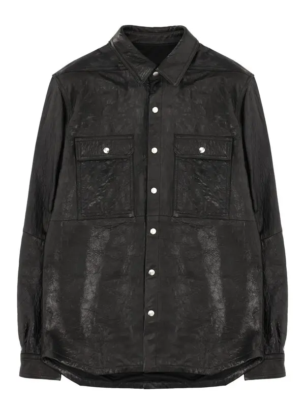Rick Owens Leather Shirt Jacket - Black