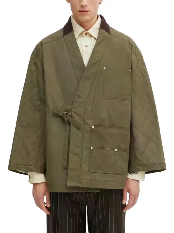 Kenzo Weave Quilted Tie-detail Jacket - Green