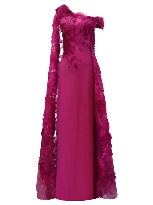 GEMY MAALOUF Floral Embroidered Asymmetrical Dress - Pink