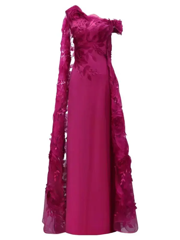 GEMY MAALOUF Floral Embroidered Asymmetrical Dress - Pink