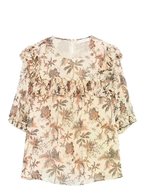 Ulla Johnson Jodie Ruffled Floral Blouse - Neutrals