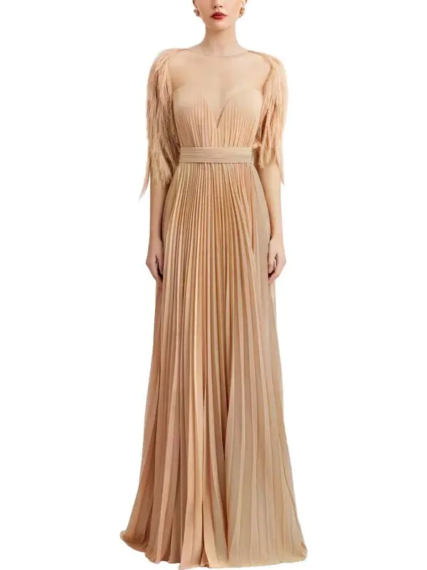 GEMY MAALOUF Heart-neckline Pleated Maxi Dress - Neutrals