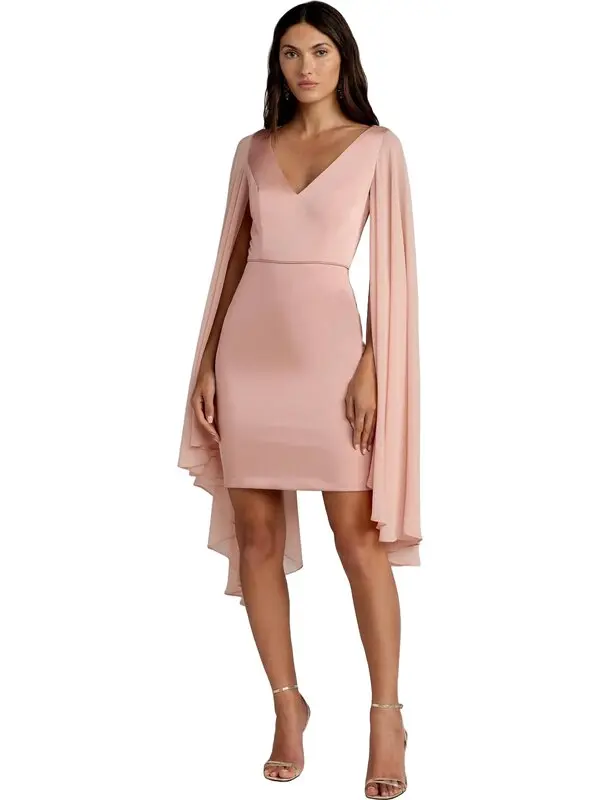 Mac Duggal V-neck Cape Sleeve Mini Dress - Blush