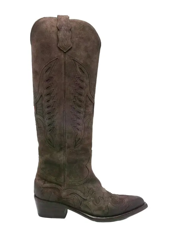 DAMY Embroidered Cowboy Boots - Brown