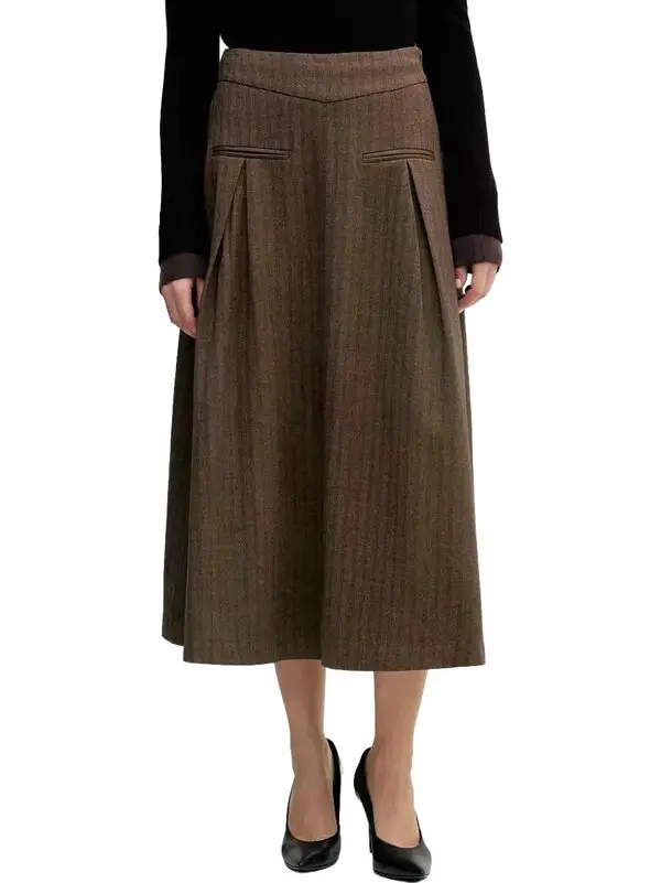 HOSS INTROPIA Herringbone Pleated Midi Skirt - Brown