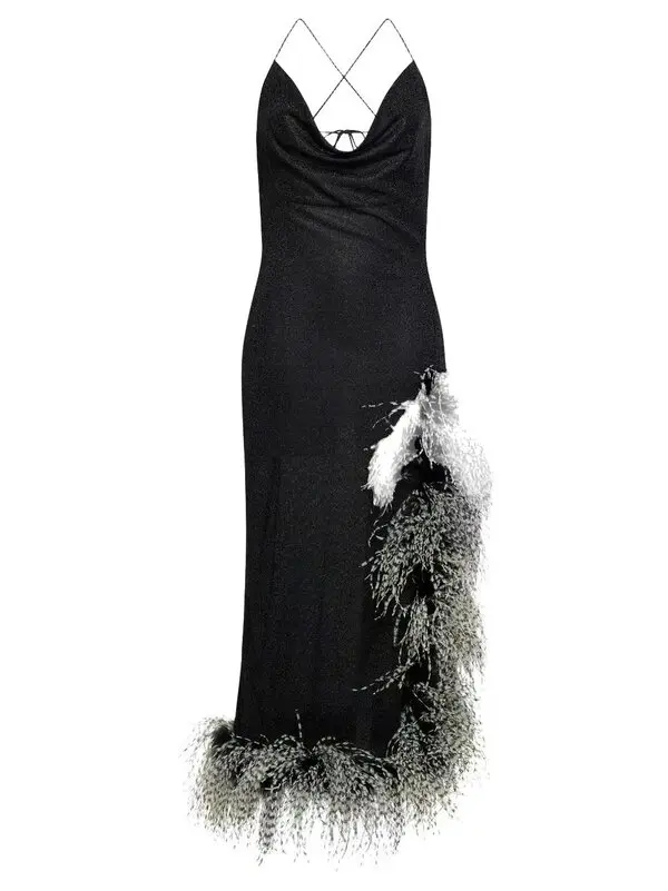 Oseree Lumière Plumage Asymmetric Dress - Black