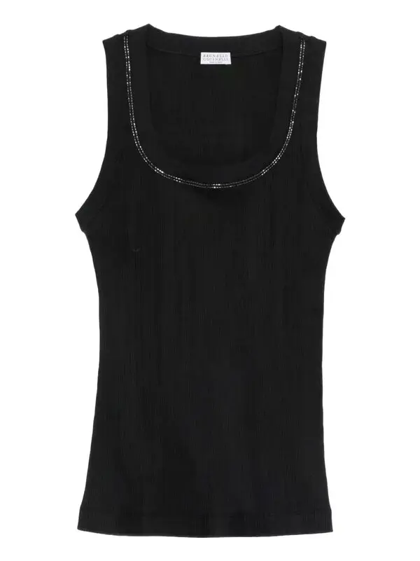 Brunello Cucinelli Embellished Ribbed Tank Top - Black