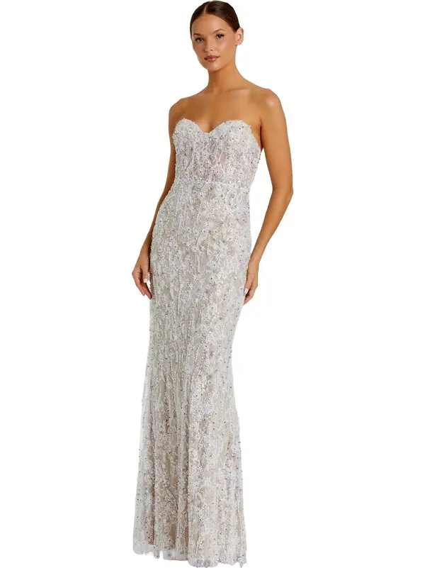 Mac Duggal Embellished Lace Strapless Bustier Gown - Neutral