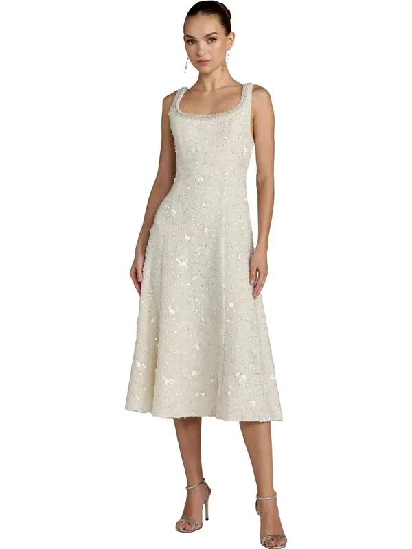 Mac Duggal Embellished Boucle Midi Dress - Ivory