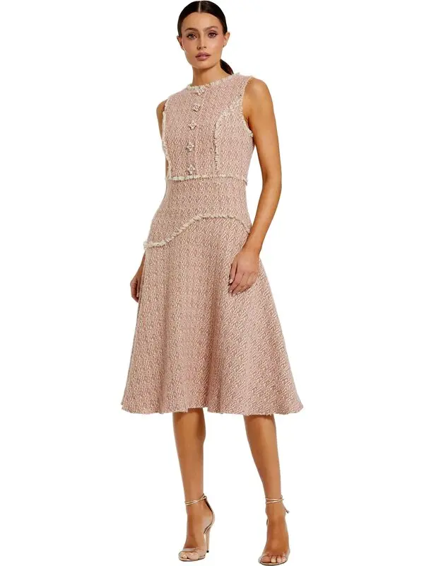 Mac Duggal Boucle Sleeveless Midi Dress - Blush Gold