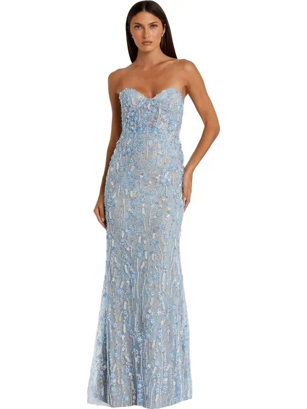 Mac Duggal Embellished Lace Strapless Bustier Gown - Blue