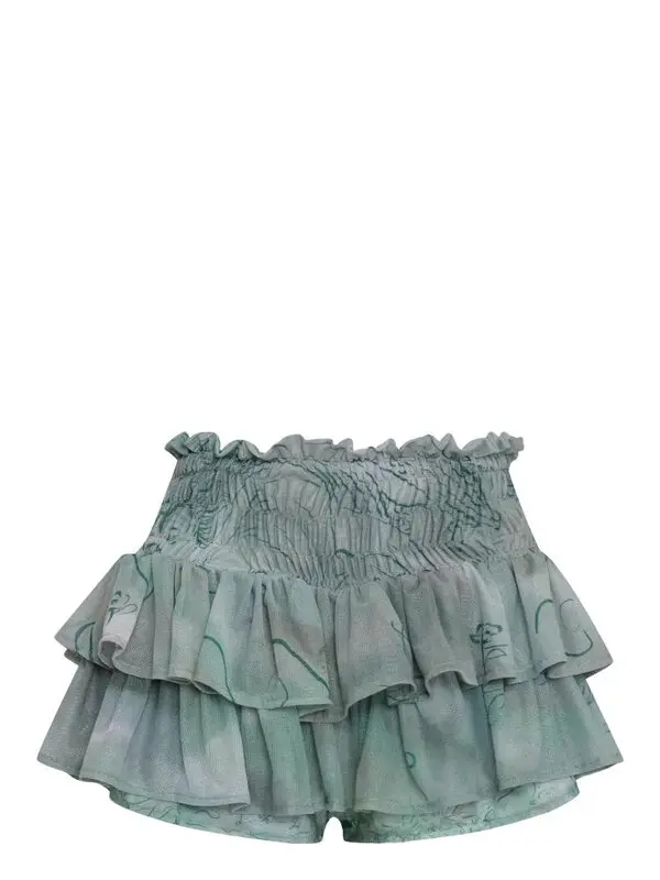 AMIR SLAMA Floral-print Ruffled Shorts - Blue