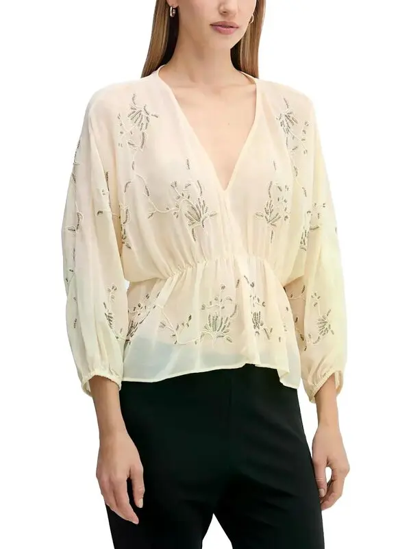 HOSS INTROPIA Embellished V-neck Top - Neutrals