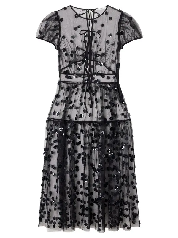 Cecilie Bahnsen Cbnanna Sequin-embellished Polka-dot Tulle Midi Dress - Black