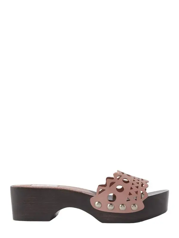 Alaïa 50 Studded Laser-cut Leather Clogs - Neutrals