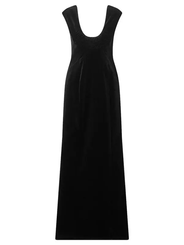 COLLEEN ALLEN Shirred Cotton-velvet Gown - Black