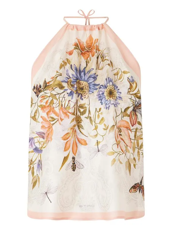 Etro Floral-print Silk-voile Halterneck Top - Neutrals