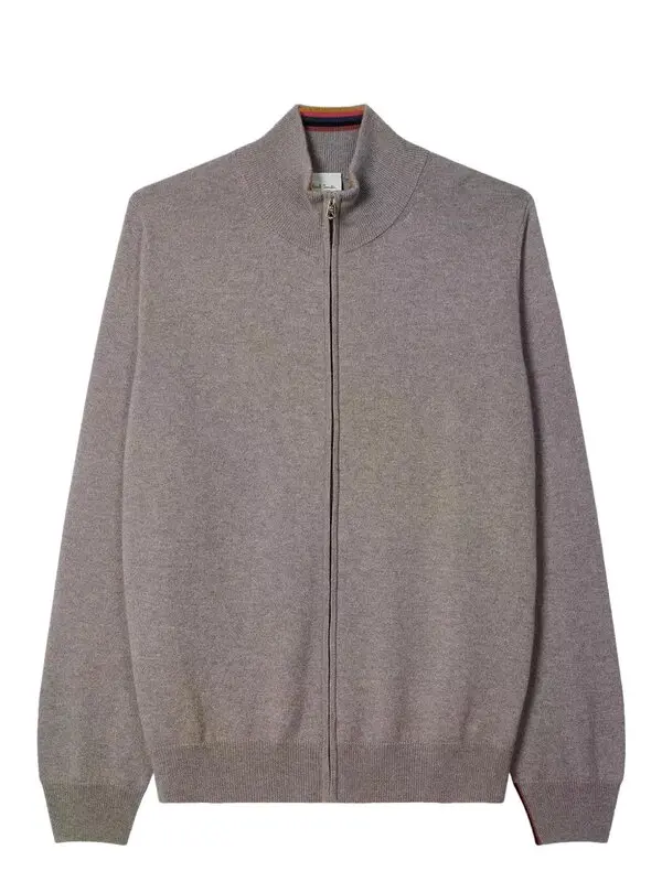 Paul Smith Zip-up Funnel Neck Cardigan - Neutrals