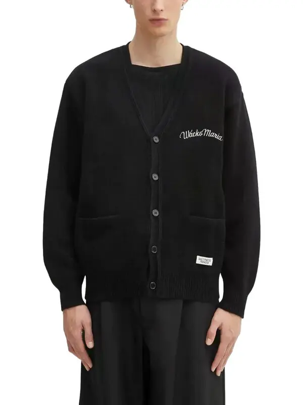 WACKO MARIA Embroidered V-neck Cardigan - Black