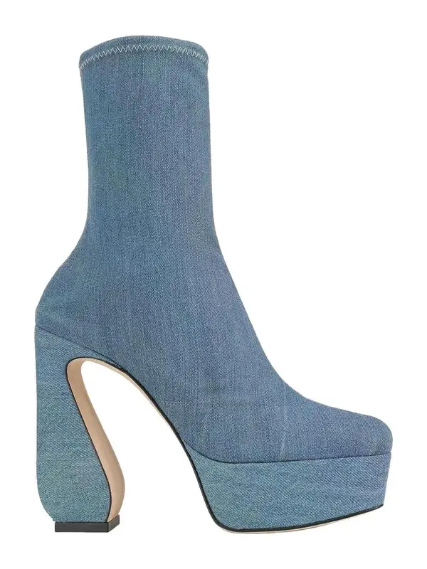 SERGIO ROSSI Platform Block-heel Ankle Boots - Blue