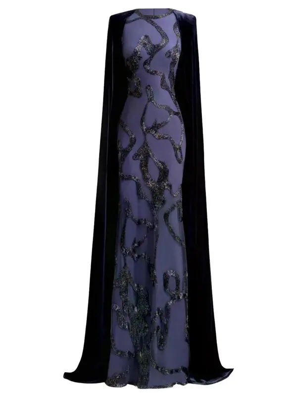 GEMY MAALOUF Beaded Cape Dress - Purple