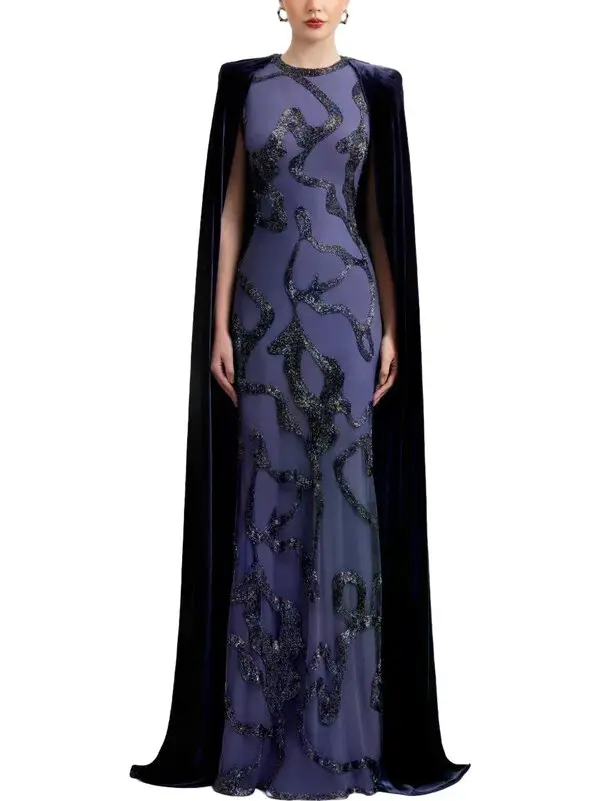 GEMY MAALOUF Beaded Cape Dress - Purple