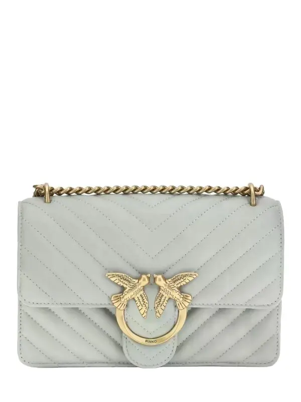 Pinko Love Chevron Bird-ring Leather Shoulder Bag - Grey