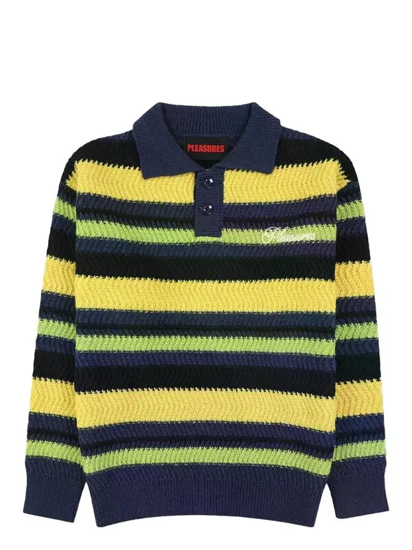 PLEASURES Striped Polo Shirt - Yellow