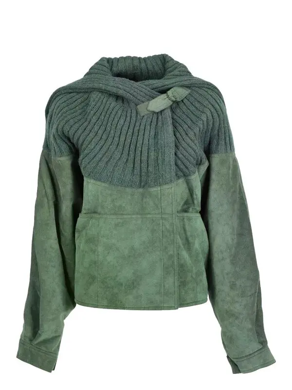 MONDRAIN Panelled Leather Jacket - Green