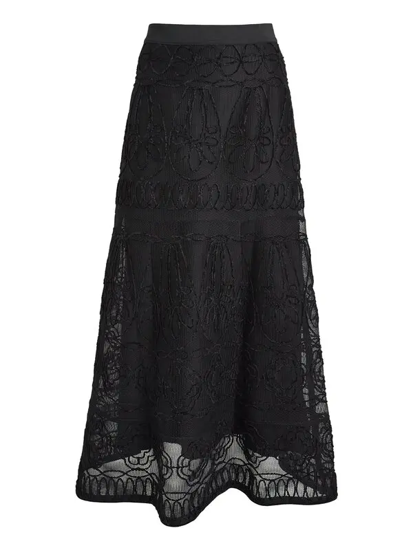 Maje Embroidered Flared Maxi Skirt - Black