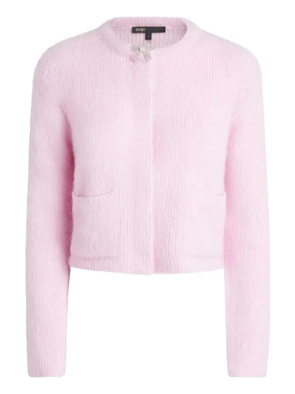 Maje Cropped Alpaca-blend Cardigan With Bow - Pink